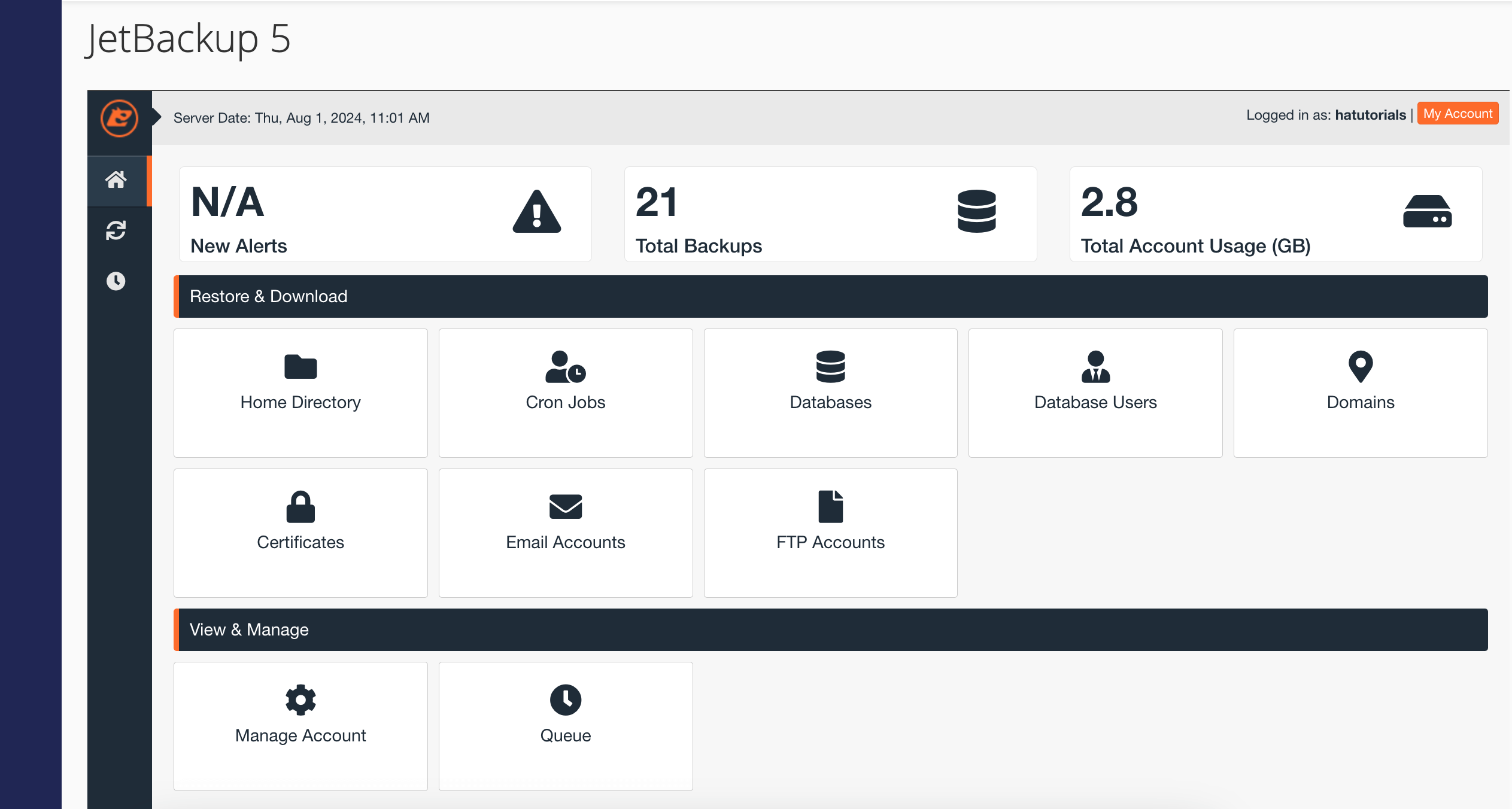 JetBackup 5 Interface overview - SirsteveHQ